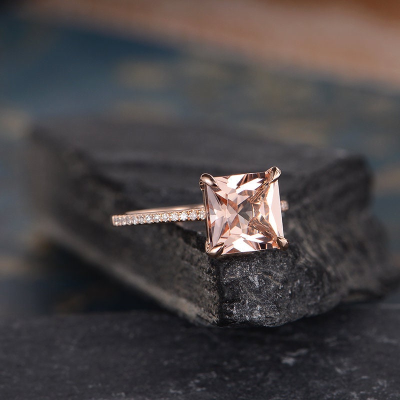 Princess Cut Morganite Engagement Ring Solitaire Diamond | Etsy