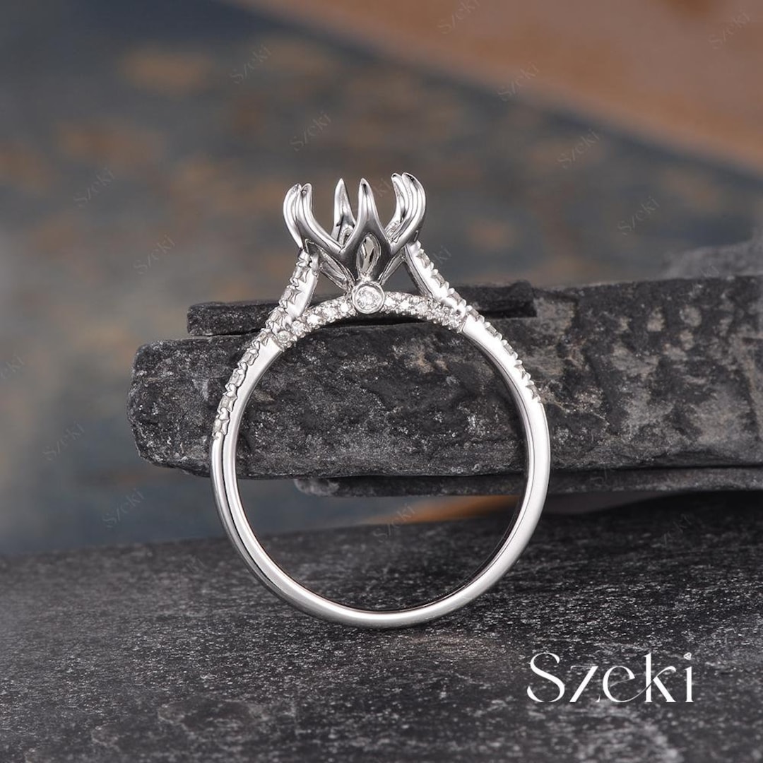 Unique Tulip Floral Engagement Ring Setting White Gold Round Cut ...