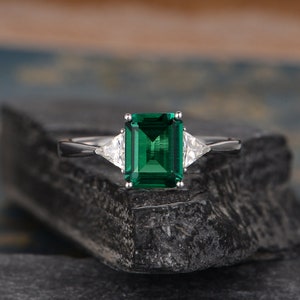 Emerald Cut Emerald Engagement Ring Rose Gold Trillion Cut Lab Emerald ...