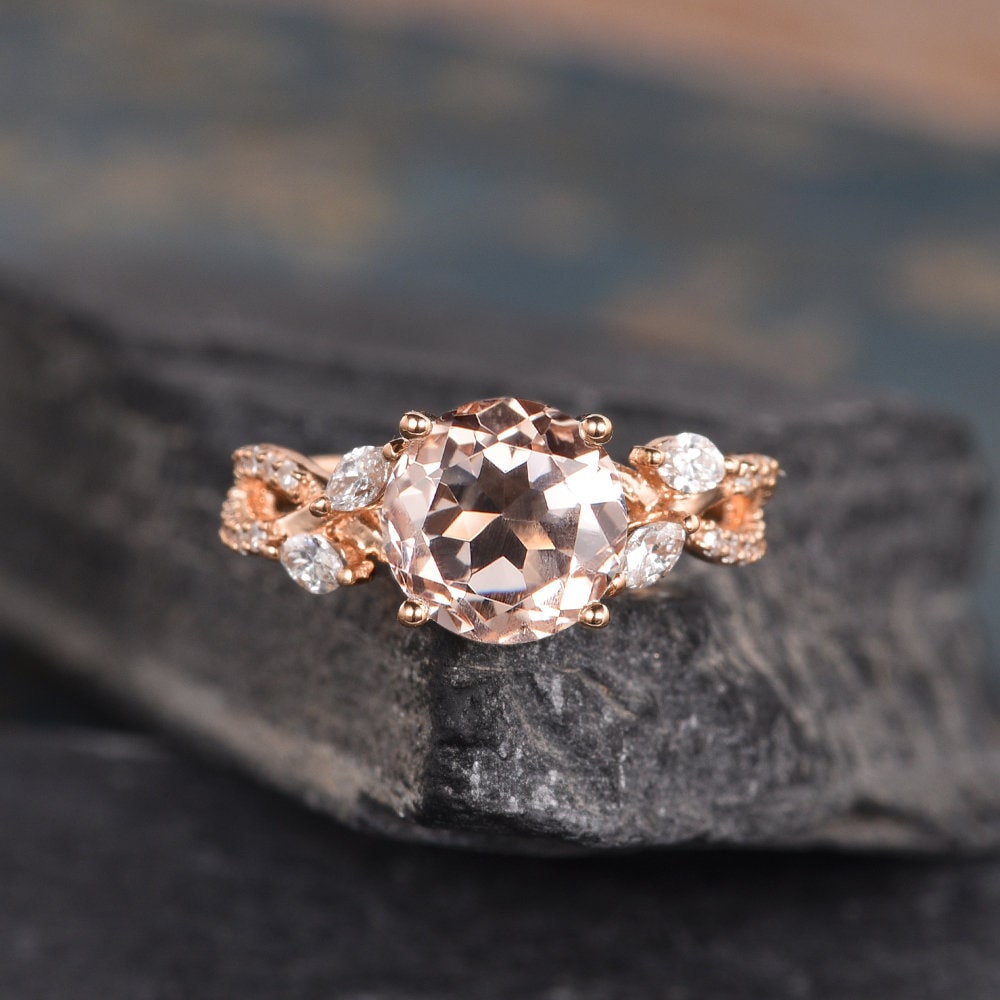 Morganite Engagement Ring Rose Gold Marquise Shaped Moissanite | Etsy