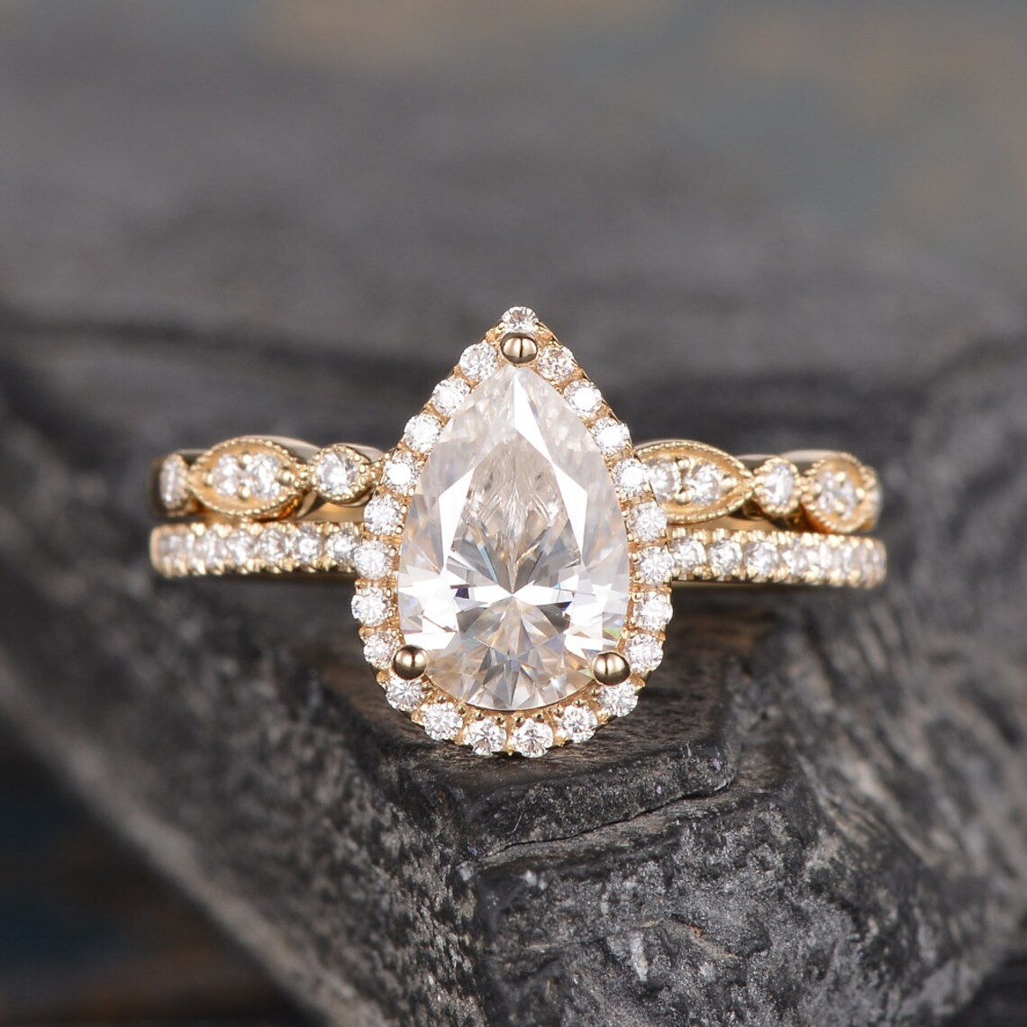 9x6mm Pear Shaped Moissanite Engagement Ring Rose Gold Bridal Etsy