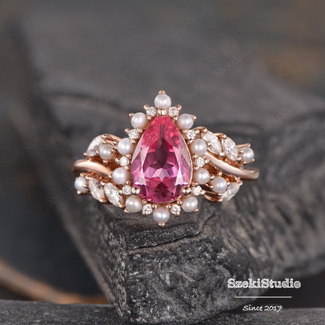 Lab Created Padparadscha Sapphire Ring Rose Gold Engagement Ring Petal ...