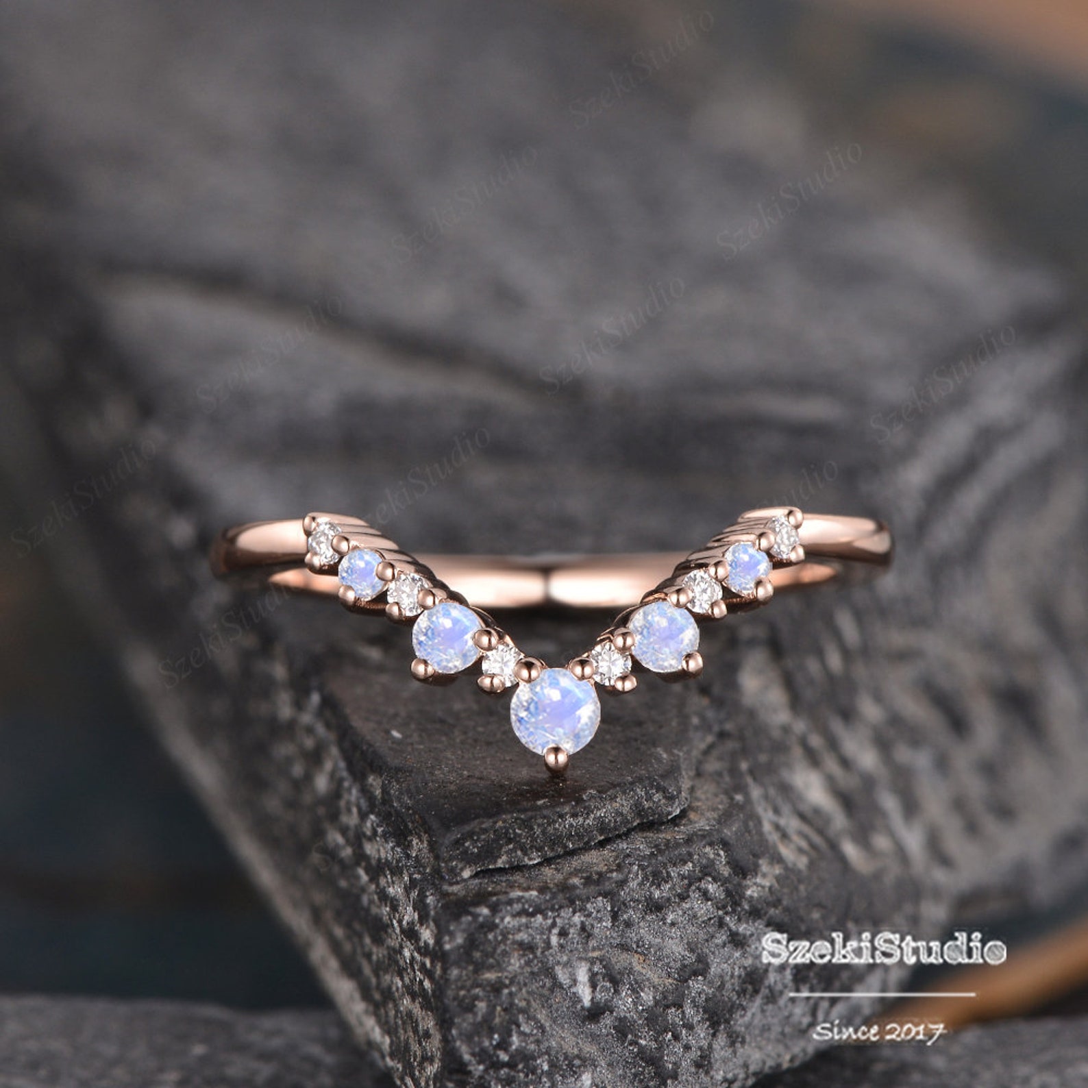 Black Crystal Gradient Diamond Ring Curved Wedding Band Rose - Etsy