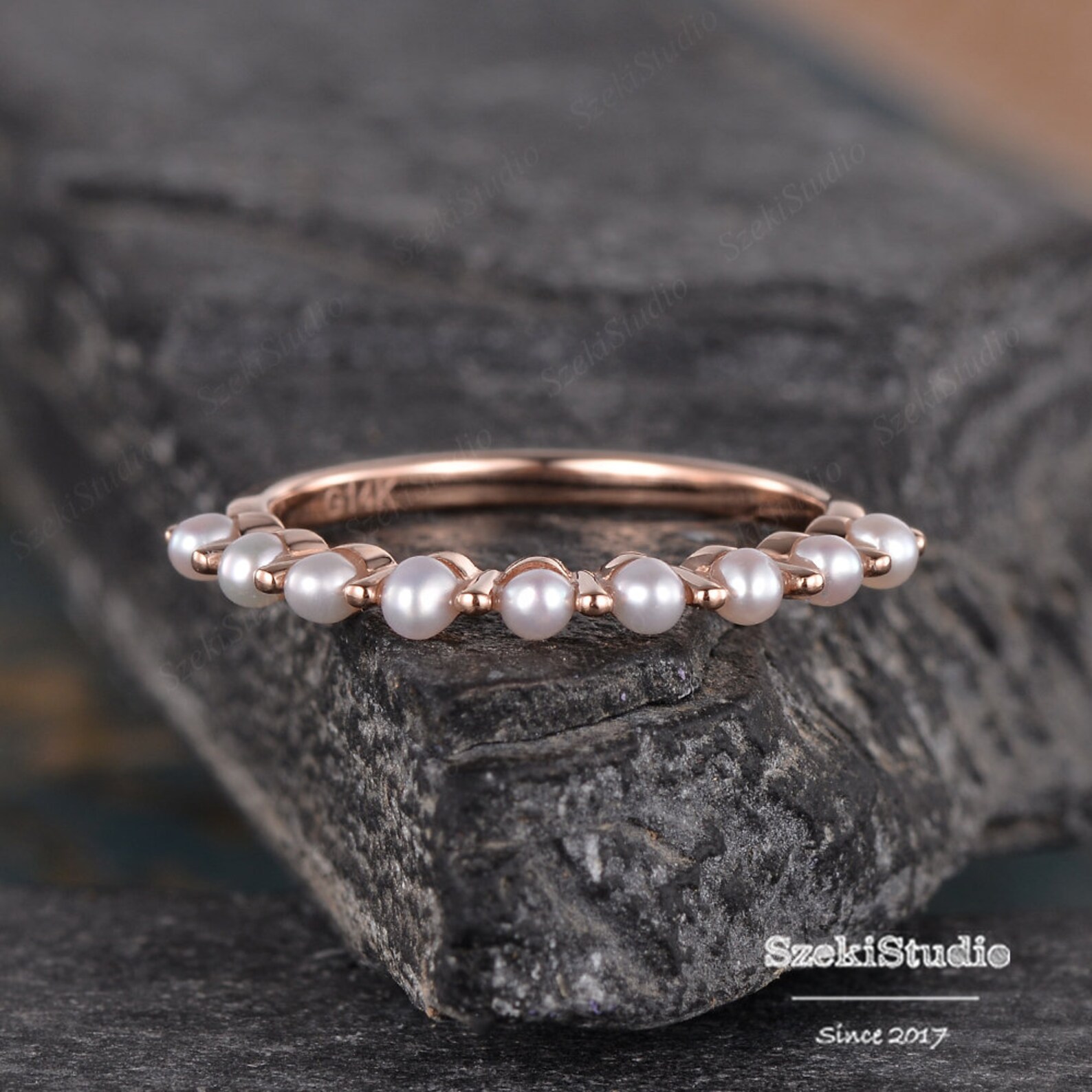 Pearl Wedding Band Women Rose Gold Pearl Matching Band Akoya - Etsy