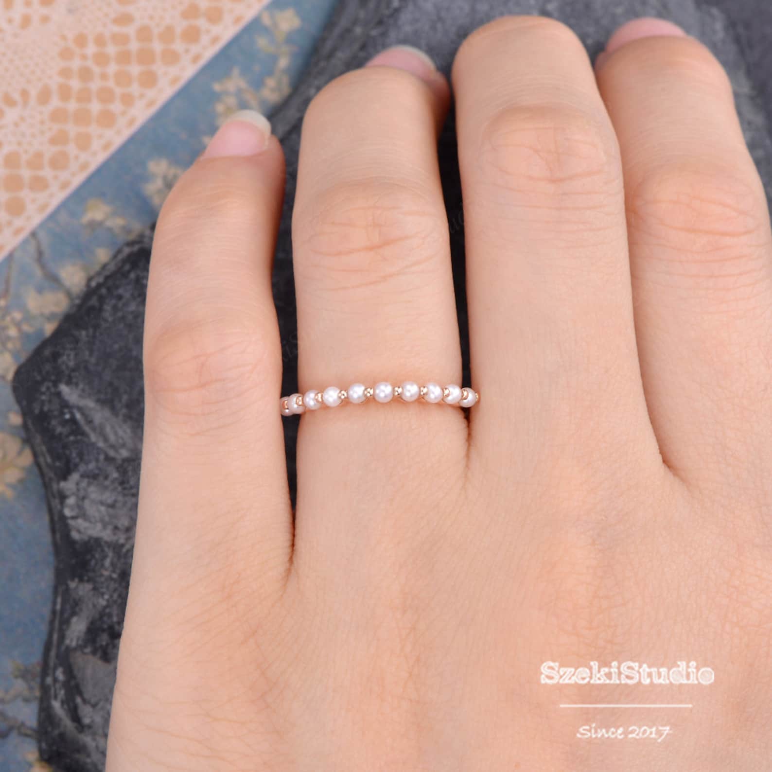 Pearl Wedding Band Women Rose Gold Pearl Matching Band Akoya - Etsy