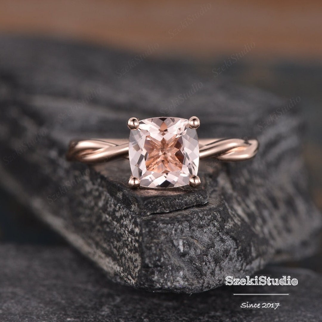 Cushion Cut Morganite Ring Infinity Engagement Ring Rose Gold - Etsy