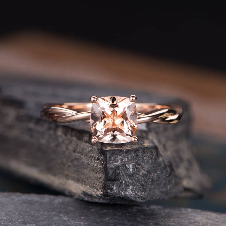 Cushion Cut Morganite Ring Infinity Engagement Ring Rose Gold Etsy