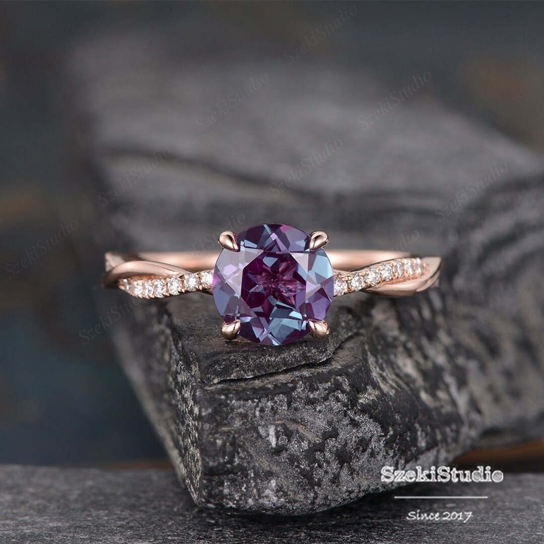 Infinity Alexandrite Engagement Ring White Gold Twist Solitaire Lab ...