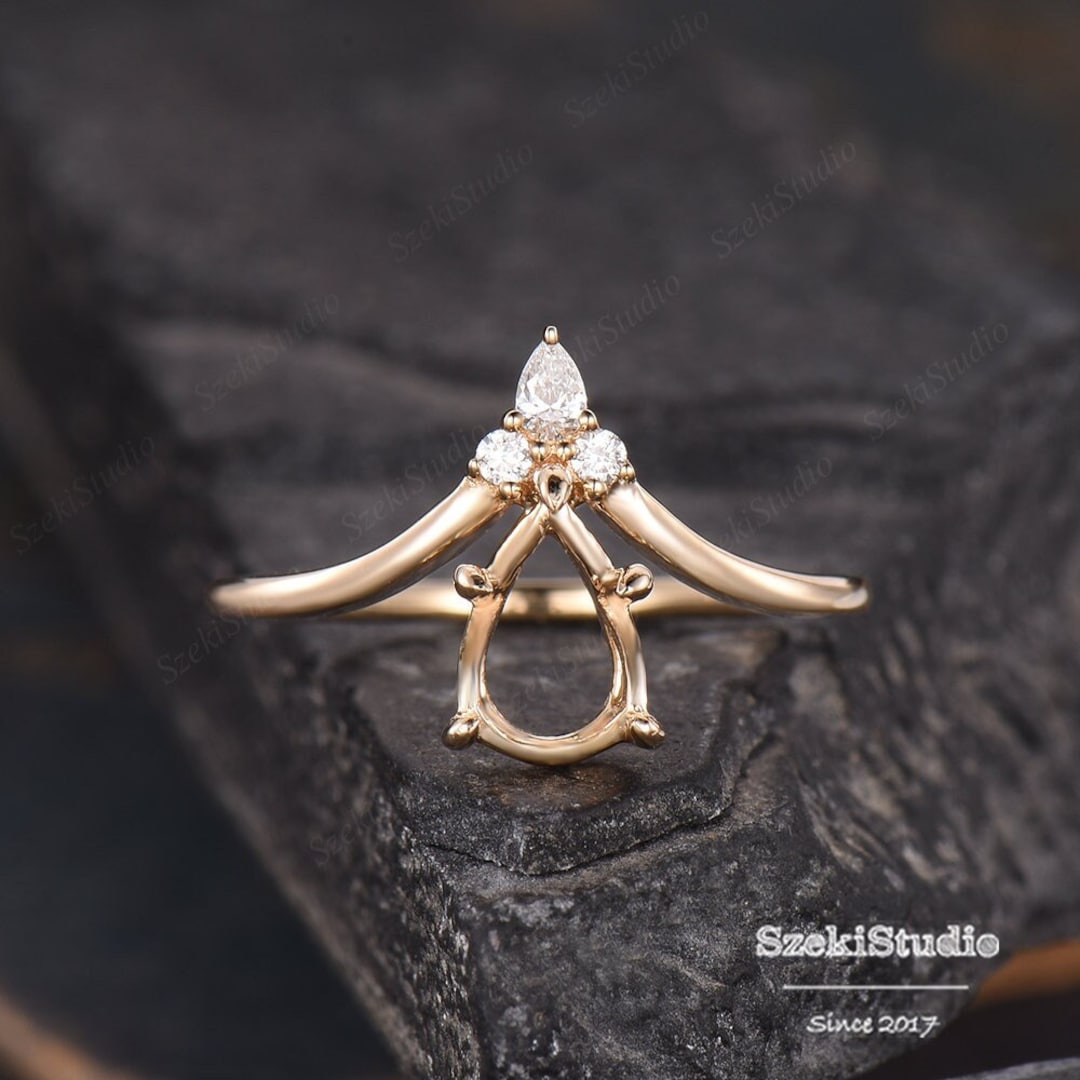 Custom Pear Yellow Gold Engagement Ring Setting Semi Mount Diamond ...