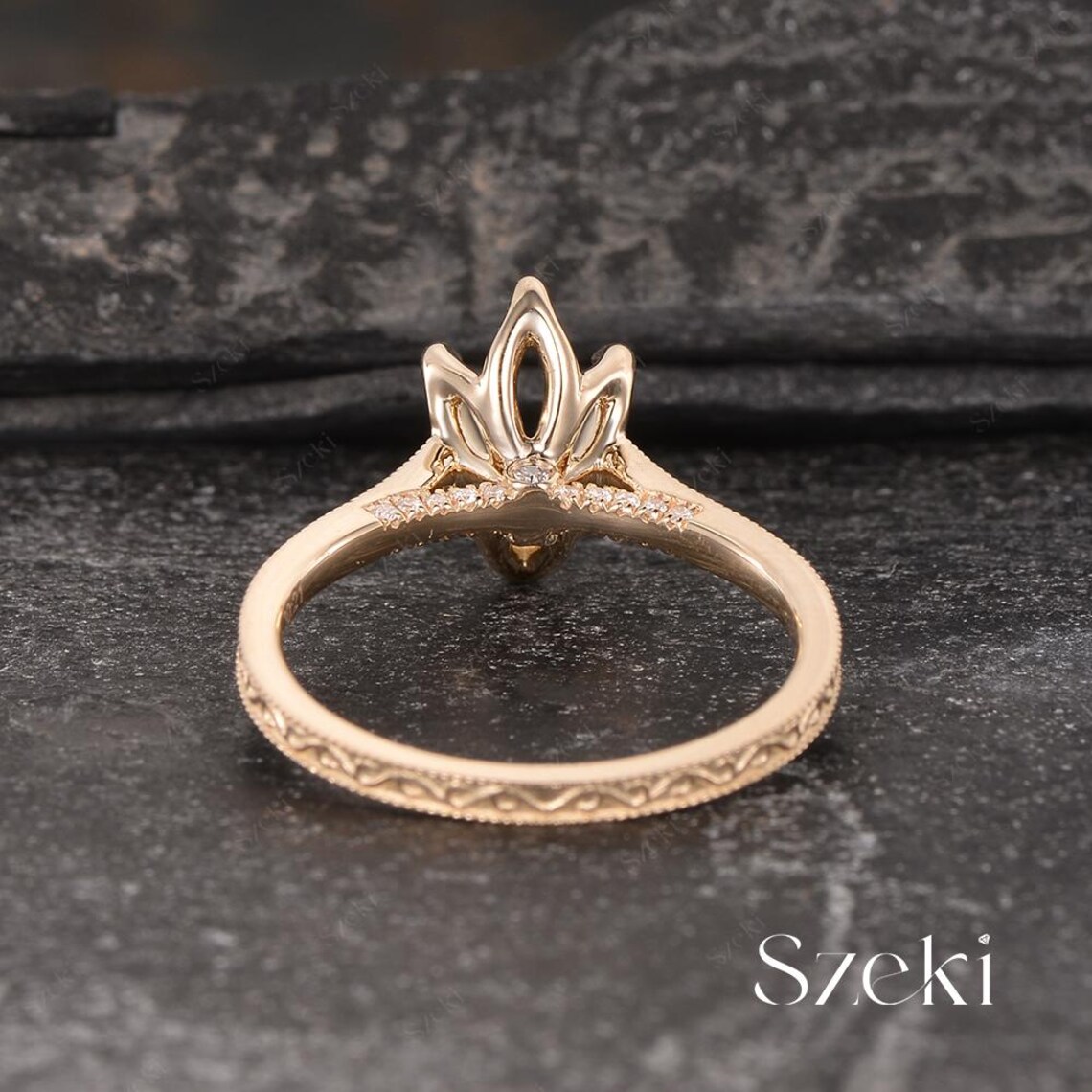 Vintage Marquise Cut Engagement Ring Setting Yellow Gold Tulip Floral ...