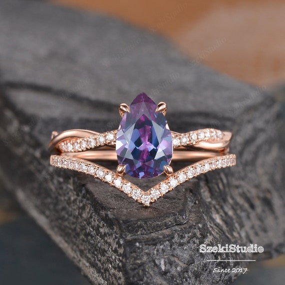 Infinity Alexandrite Engagement Ring Rose Gold Bridal Set - Etsy