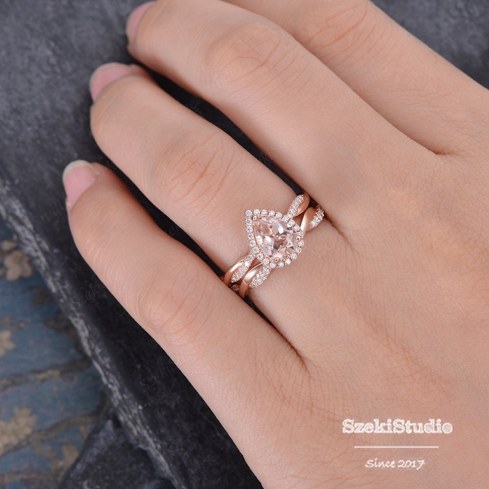 Infinity Morganite Engagement Ring Set Rose Gold Bridal Set | Etsy