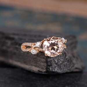 Morganite Engagement Ring Rose Gold Marquise Shaped Moissanite Diamond ...