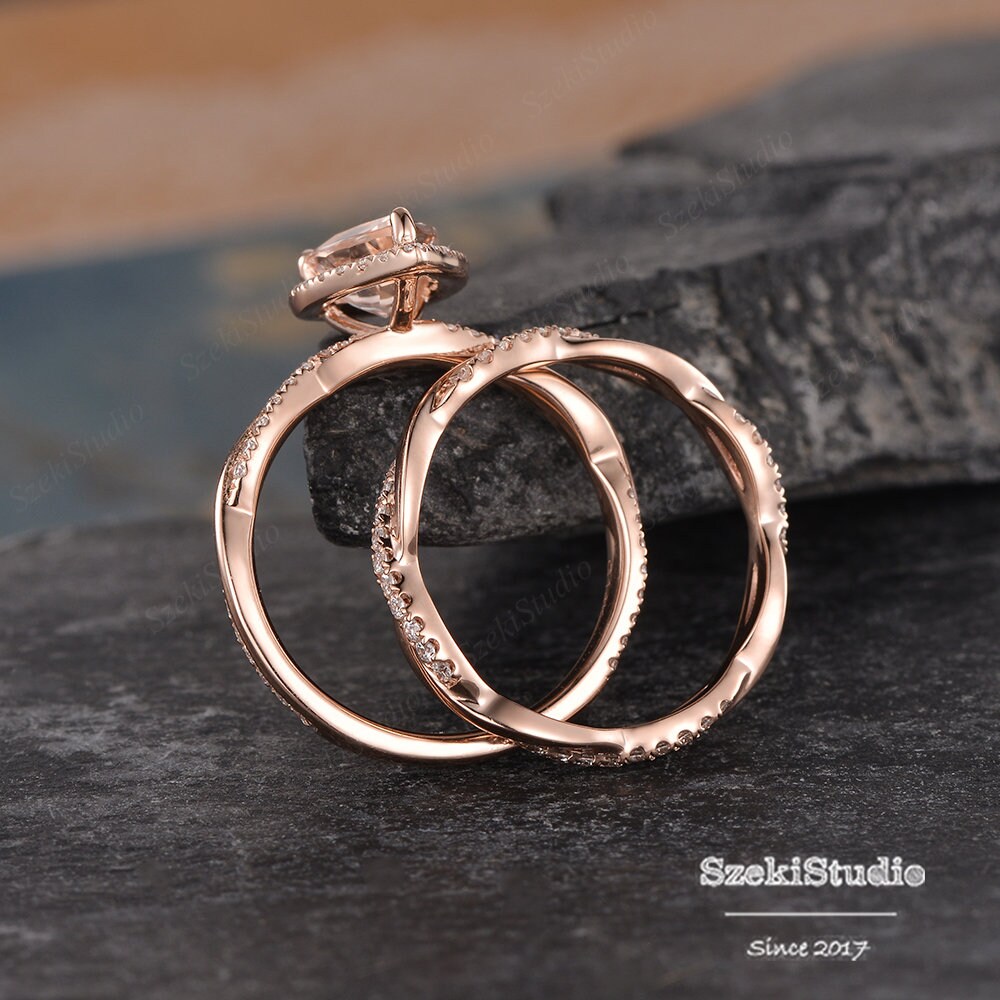 Infinity Morganite Engagement Ring Set Rose Gold Bridal Set | Etsy