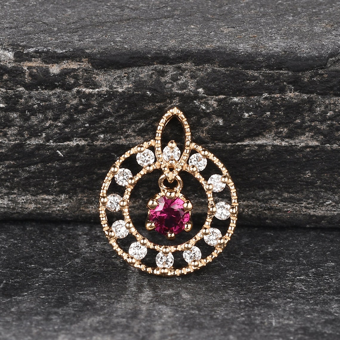 Natural Ruby Necklace Pendant Yellow Gold Diamond Halo - Etsy