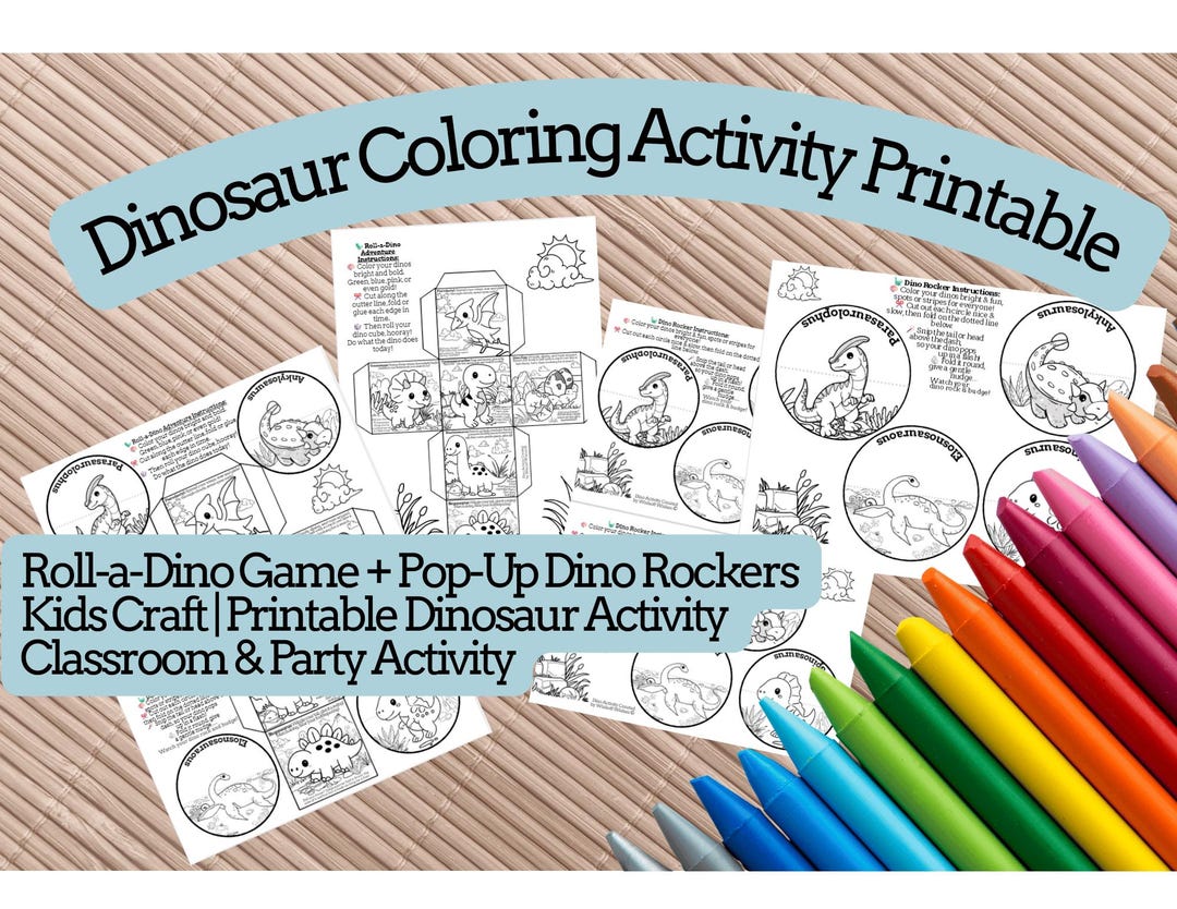 Dinosaur Coloring Activity Printable | Roll-a-dino Game, Pop-up Rockers ...