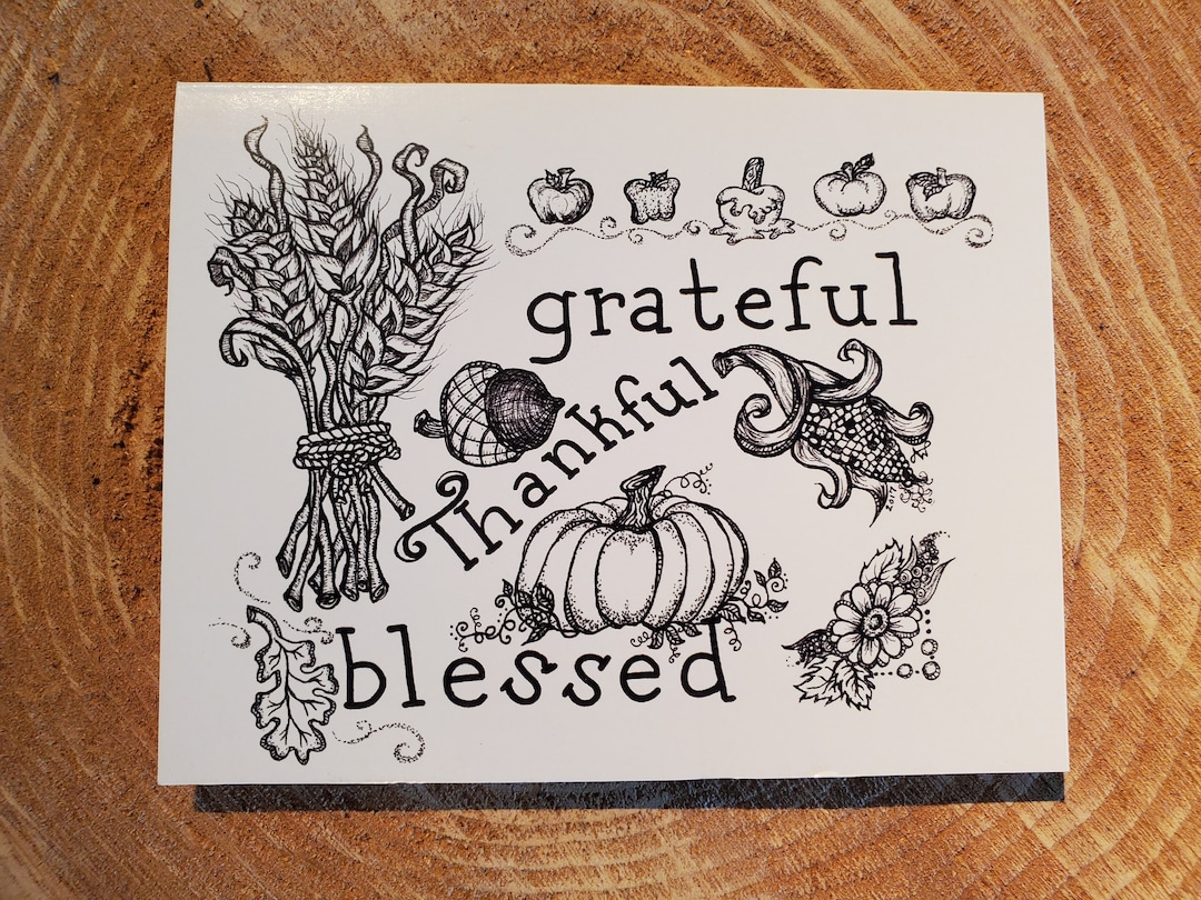 Thank You Card | Original Pen & Ink Drawing - Grateful, Thankful ...