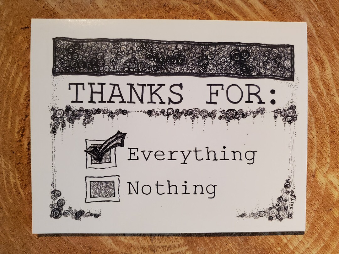 Thank You Card | Original Pen & Ink Drawing - Thanks for Everything - Etsy