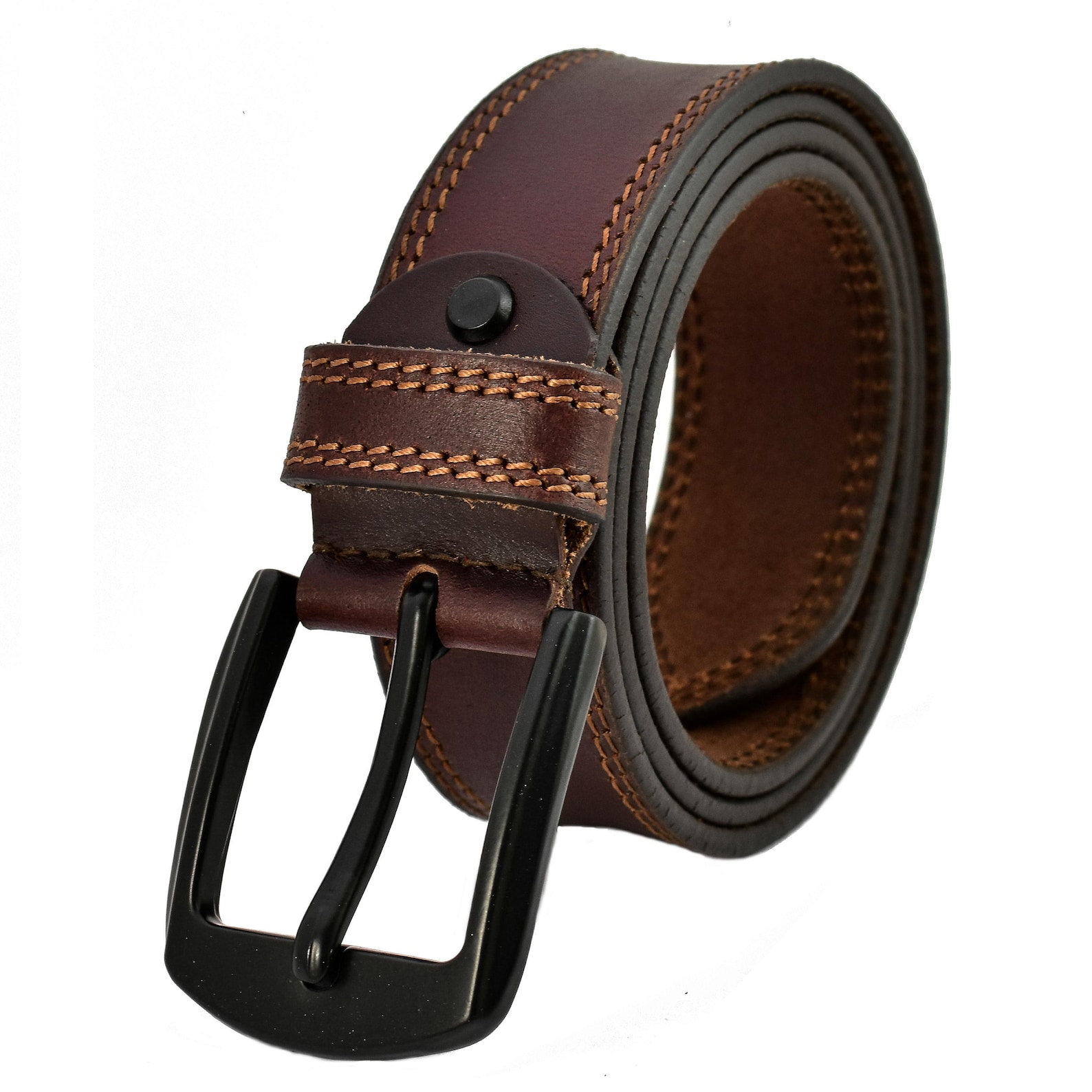 Mens Genuine Leather Belt Belts Double Stitched Real Strap High Quality ...