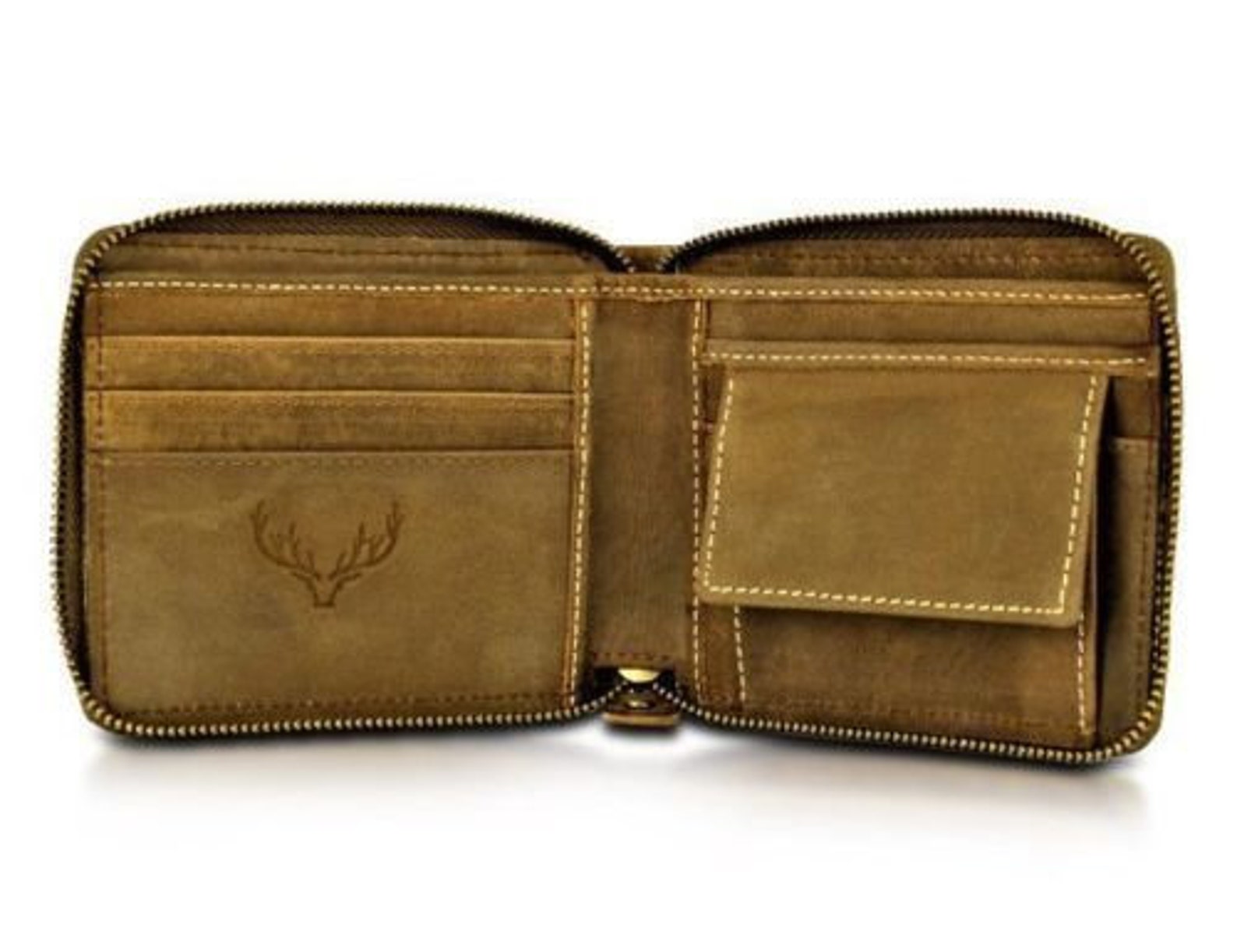 Mens Genuine Leather Zip-around Wallet With Credit Card Slot, Coin ...