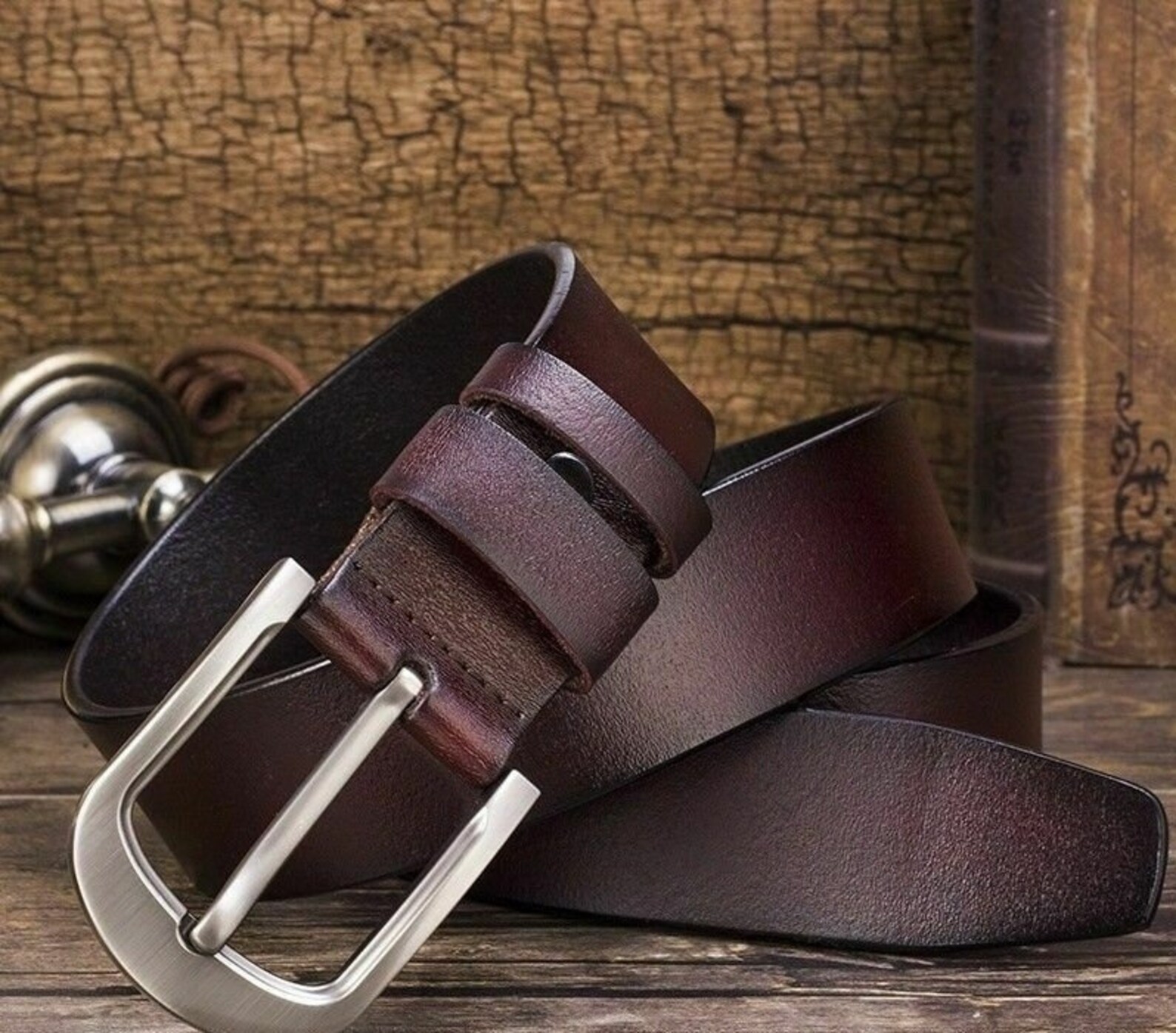 Mens Leather Belt Belts Genuine Full Grain With Solid Pin Buckle 1.5 ...