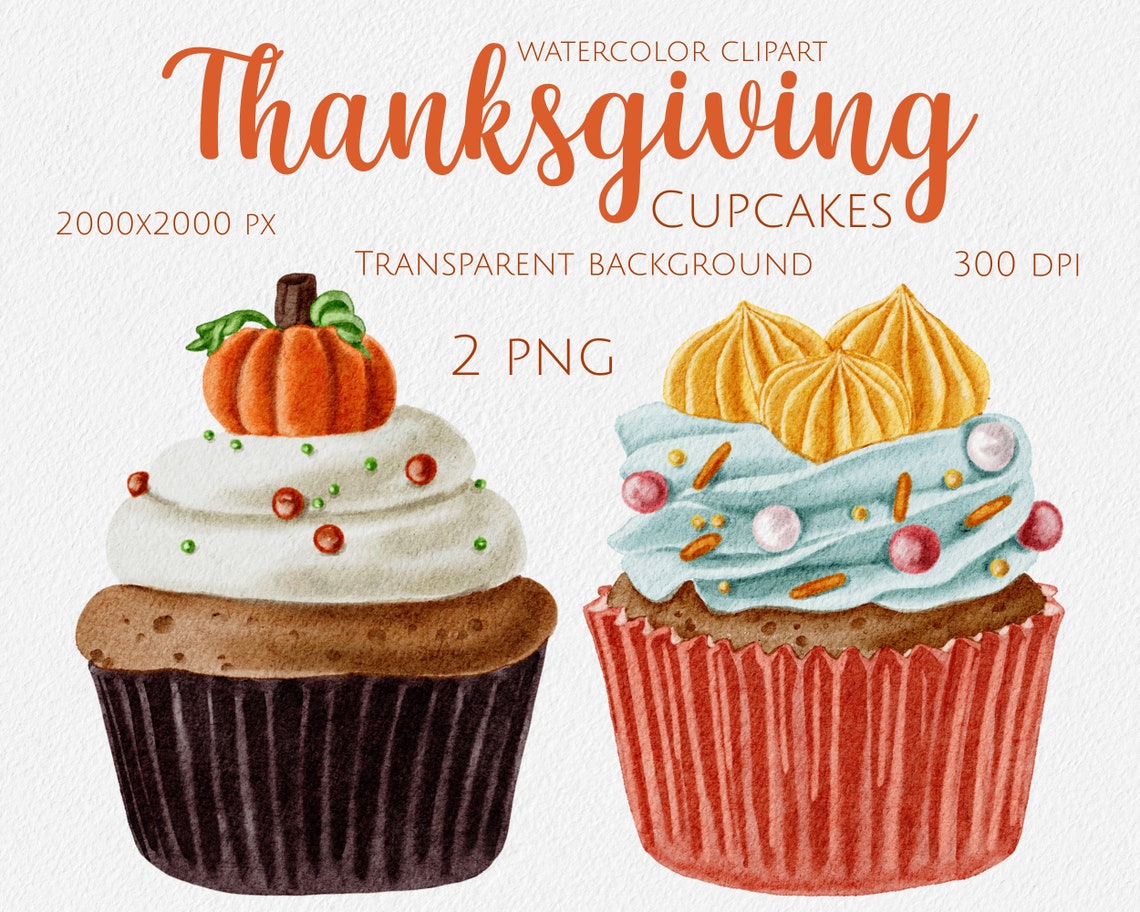 Thanksgiving Clipart Watercolor Clipart Watercolor Cupcakes Digital ...