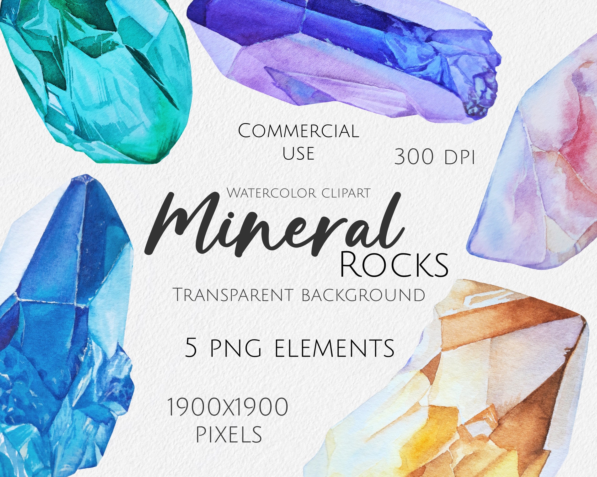 Watercolor Clipart Mineral Rocks Mineral Stones Transparent Background ...