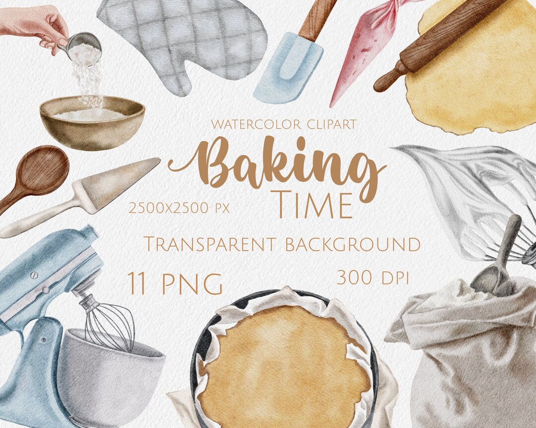 Watercolor Baking Clipart, Baking Supplies, Kitchen Utensils, Digital ...