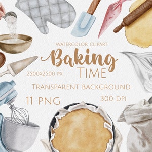 Watercolor Baking Clipart, Baking Supplies, Kitchen Utensils, Digital ...