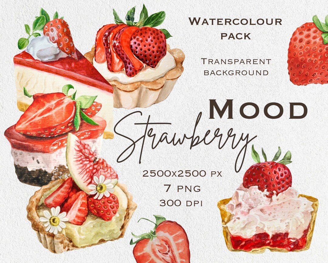 Printable Art Watercolor Clipart Strawberry Food Illustration Dessert ...