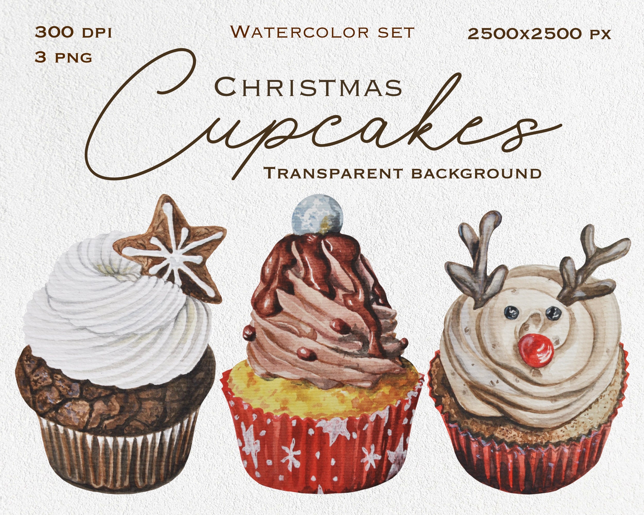 Watercolor Christmas Cupcakes Clipart Food Illustration PNG Transparent ...