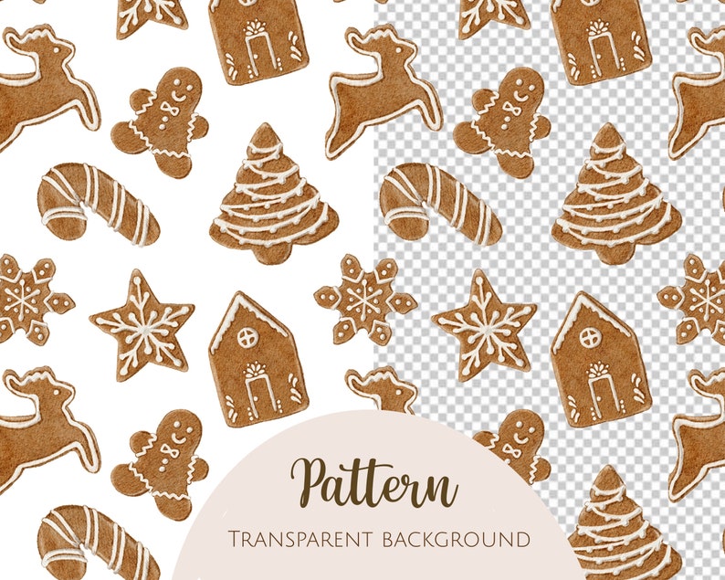 Watercolor Clipart Christmas Gingerbread Cookies Seamless Pattern ...
