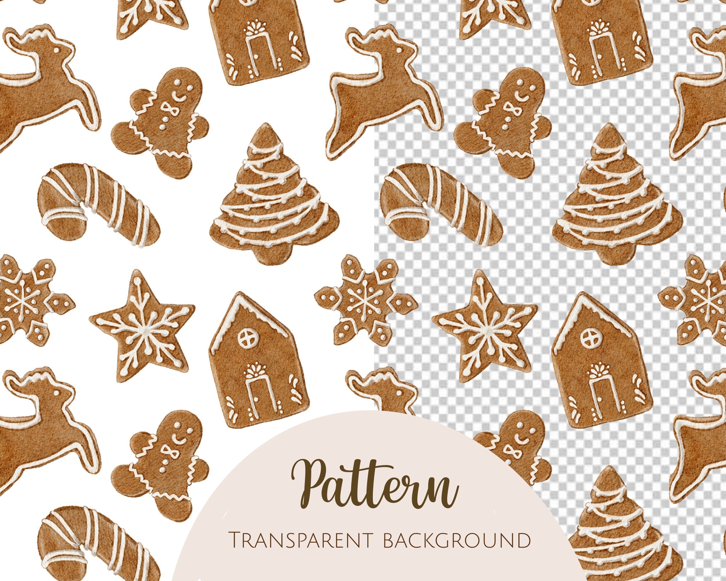 Watercolor Clipart Christmas Gingerbread Cookies Seamless Pattern ...