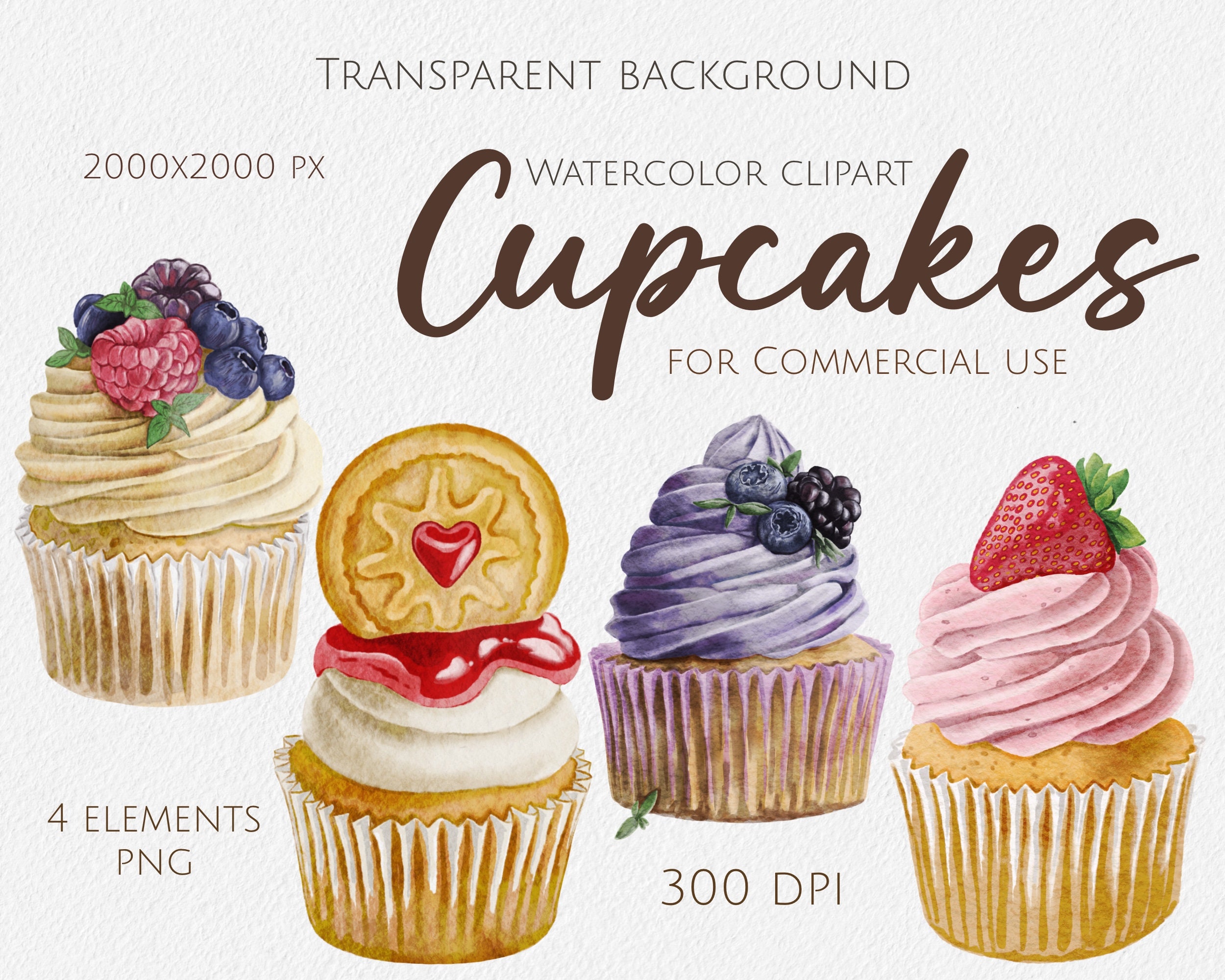 Watercolor Clipart Cupcakes Clipart Dessert Clipart Transparent ...