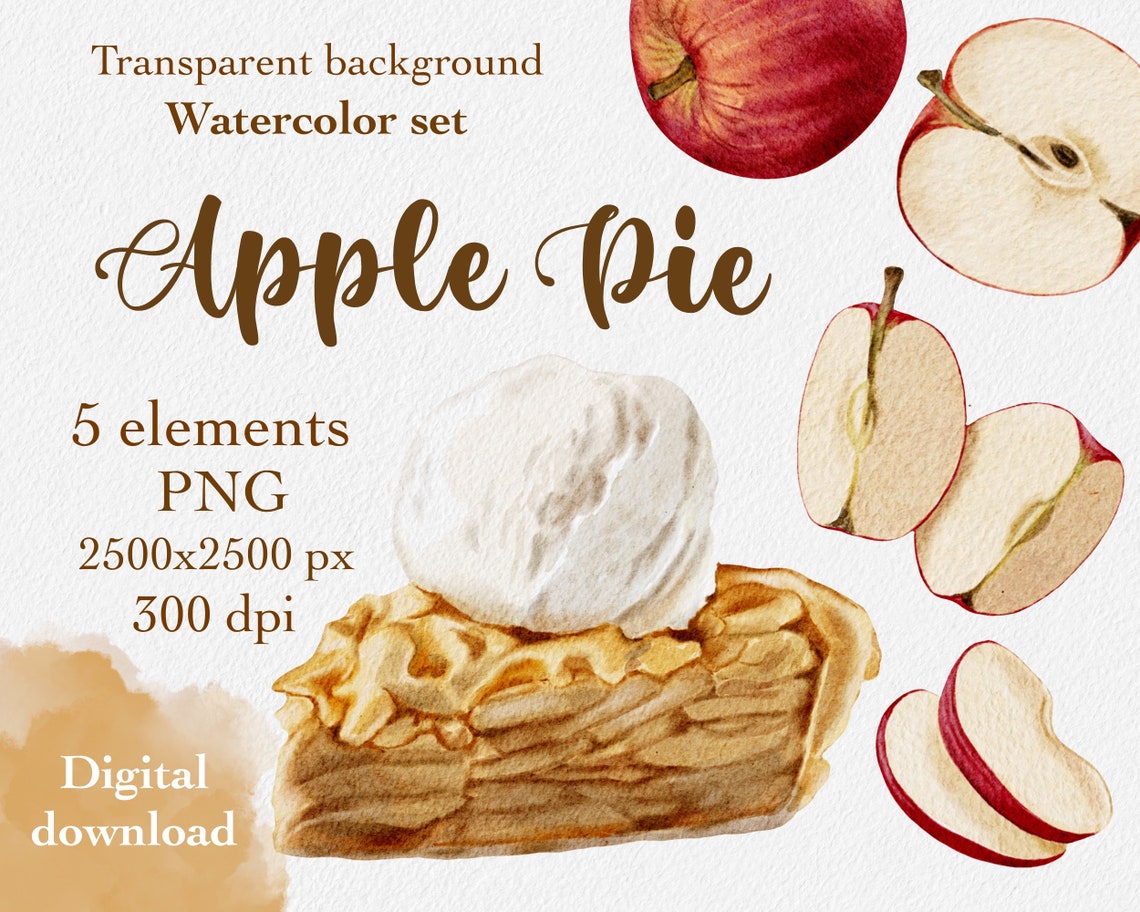 Watercolor Clipart Illustration Apple Pie Thanksgiving Holiday Instant ...