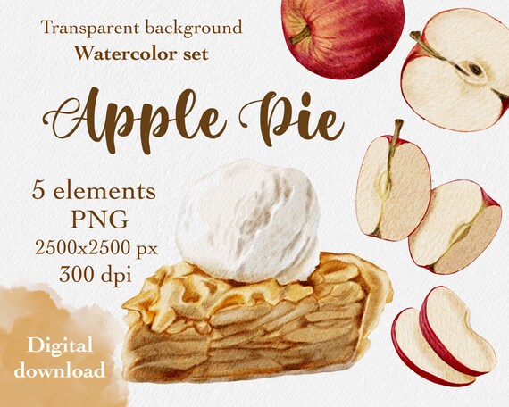 Watercolor Clipart Illustration Apple Pie Thanksgiving Holiday - Etsy