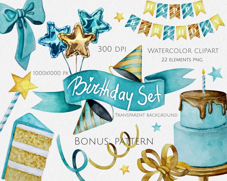 Watercolor Clipart Birthday Clipart Hand Painted Transparent Background ...
