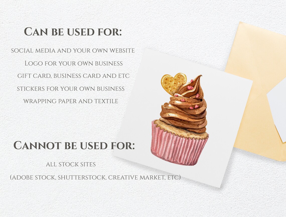 Commercial License Watercolor Cupcake Illustration Clipart Instant ...