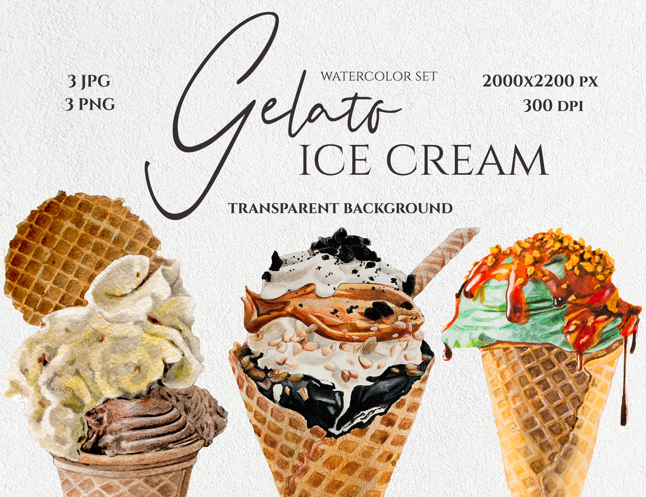 Watercolor Hand Painted Illustration Italian Gelato Ice Cream Dessert ...