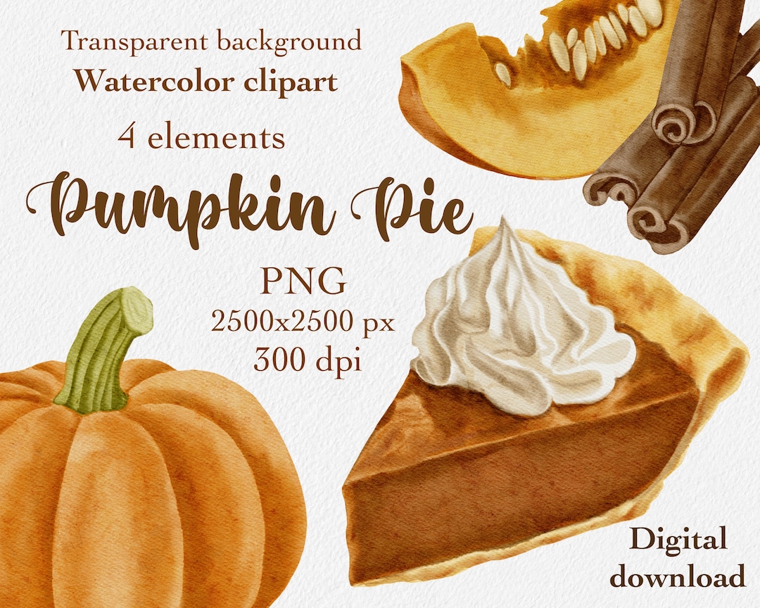 Watercolor Clipart Pumpkin Pie, Transparent Background, Digital ...