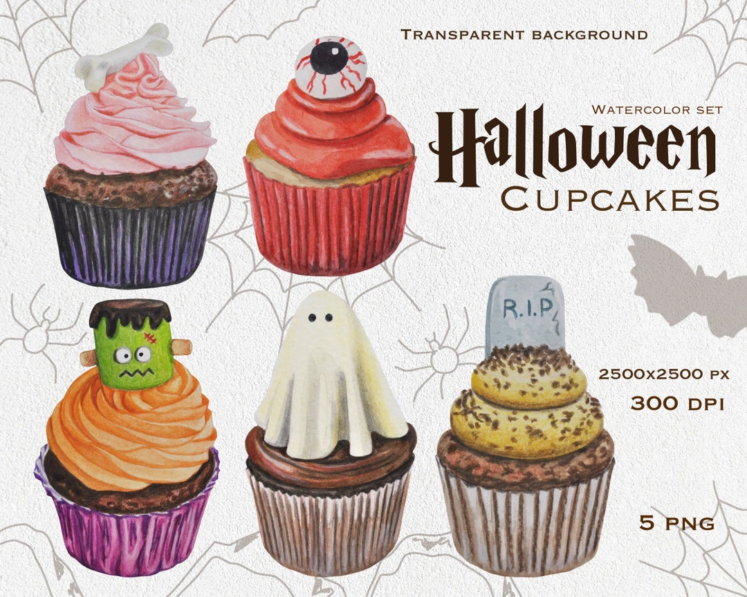 Watercolor Clipart Illustration Halloween Cupcake Dessert Fall Autumn ...