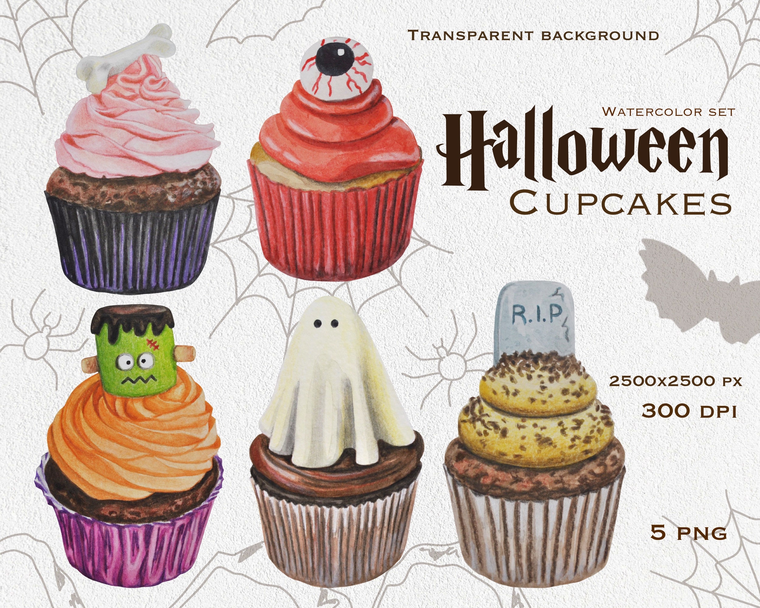 Watercolor Clipart Illustration Halloween Cupcake Dessert Fall Autumn ...