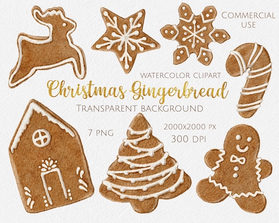 Watercolor Clipart Christmas Gingerbread Cookies Seamless - Etsy