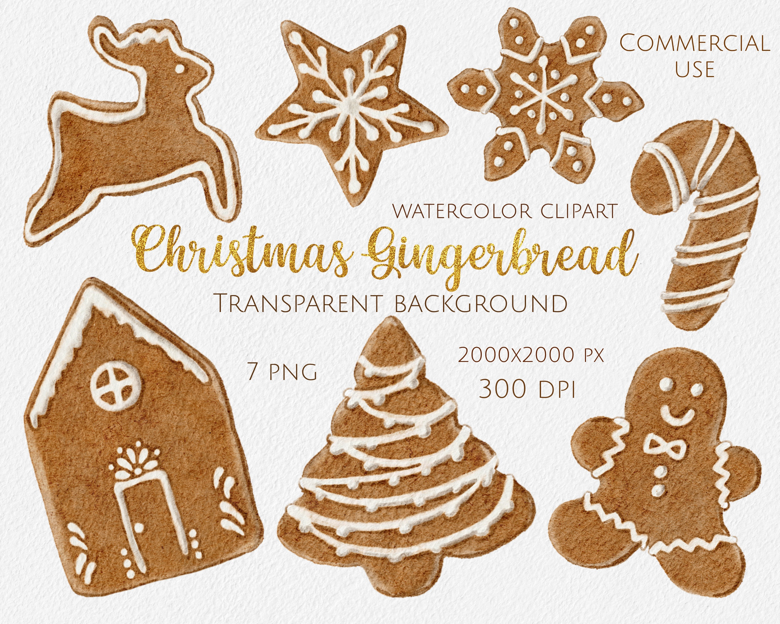 Watercolor Clipart Christmas Gingerbread Cookies Seamless Pattern ...