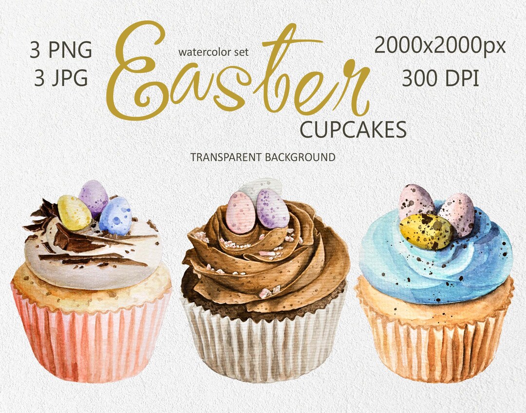 Watercolor Cupcake Illustration Easter Trendy Clipart Instant Download ...