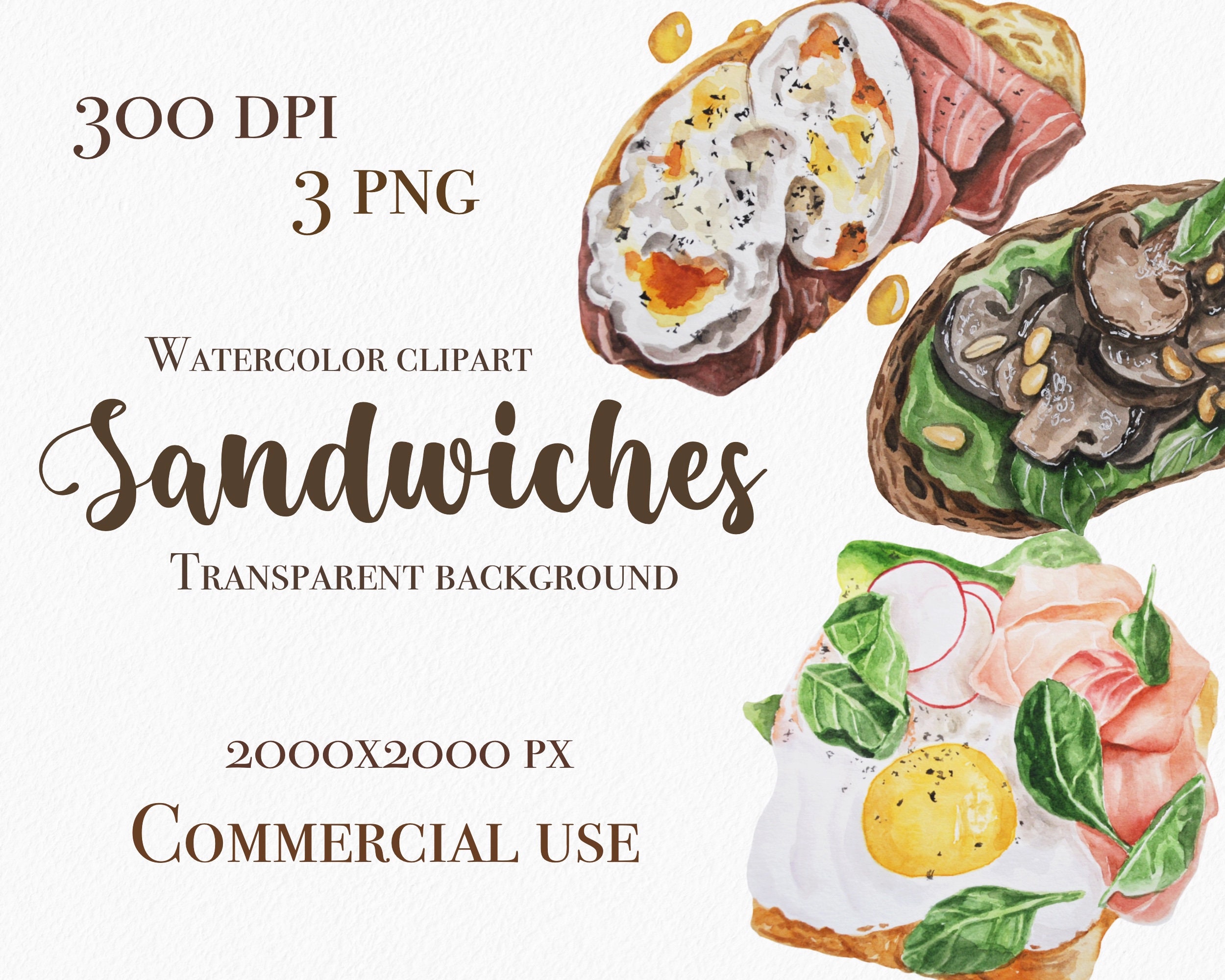 Watercolor Clipart Breakfast Clipart Sandwich Clipart Transparent ...