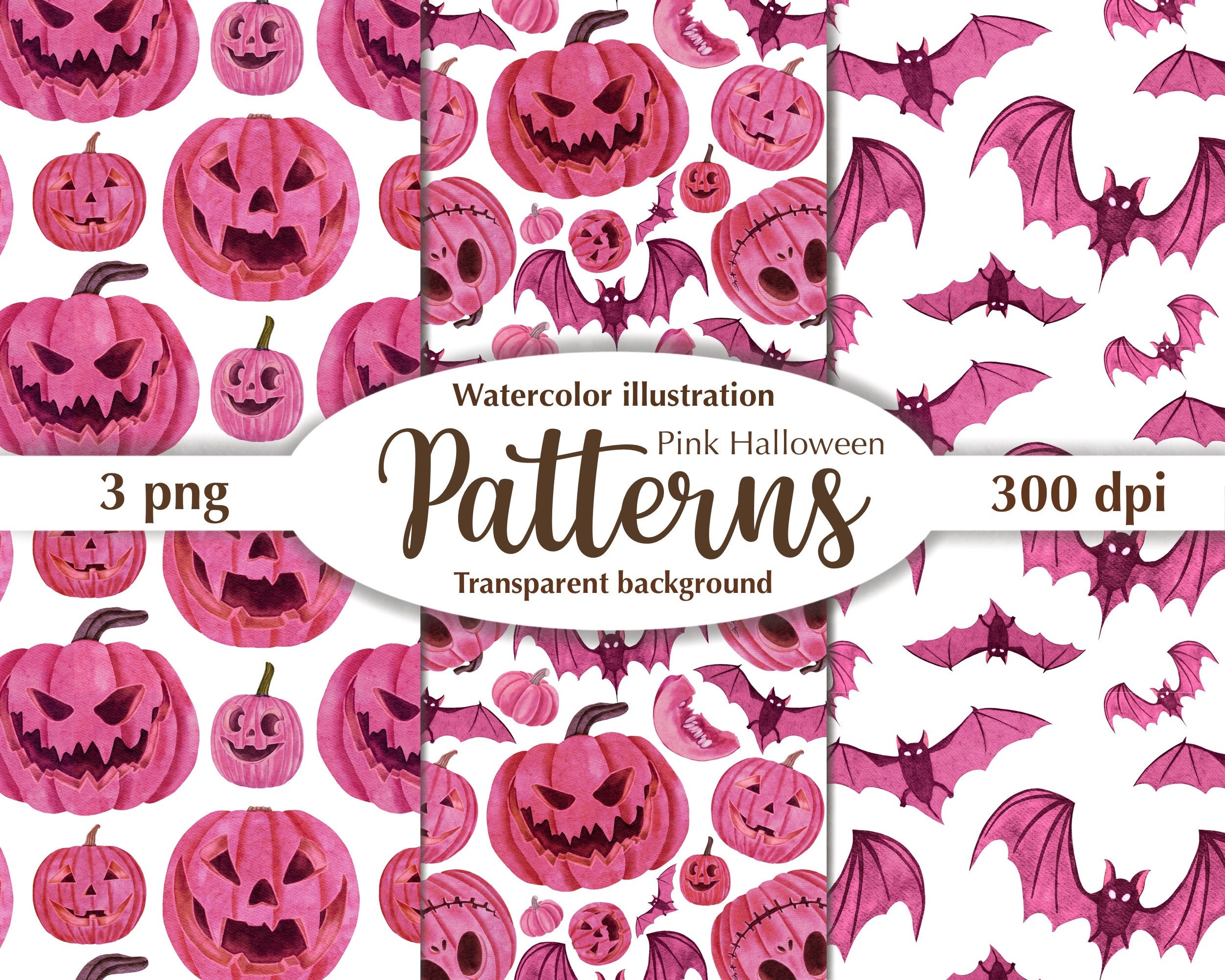 Seamless Pattern Digital Paper Halloween Pumpkin Pink Pumpkins DIY ...