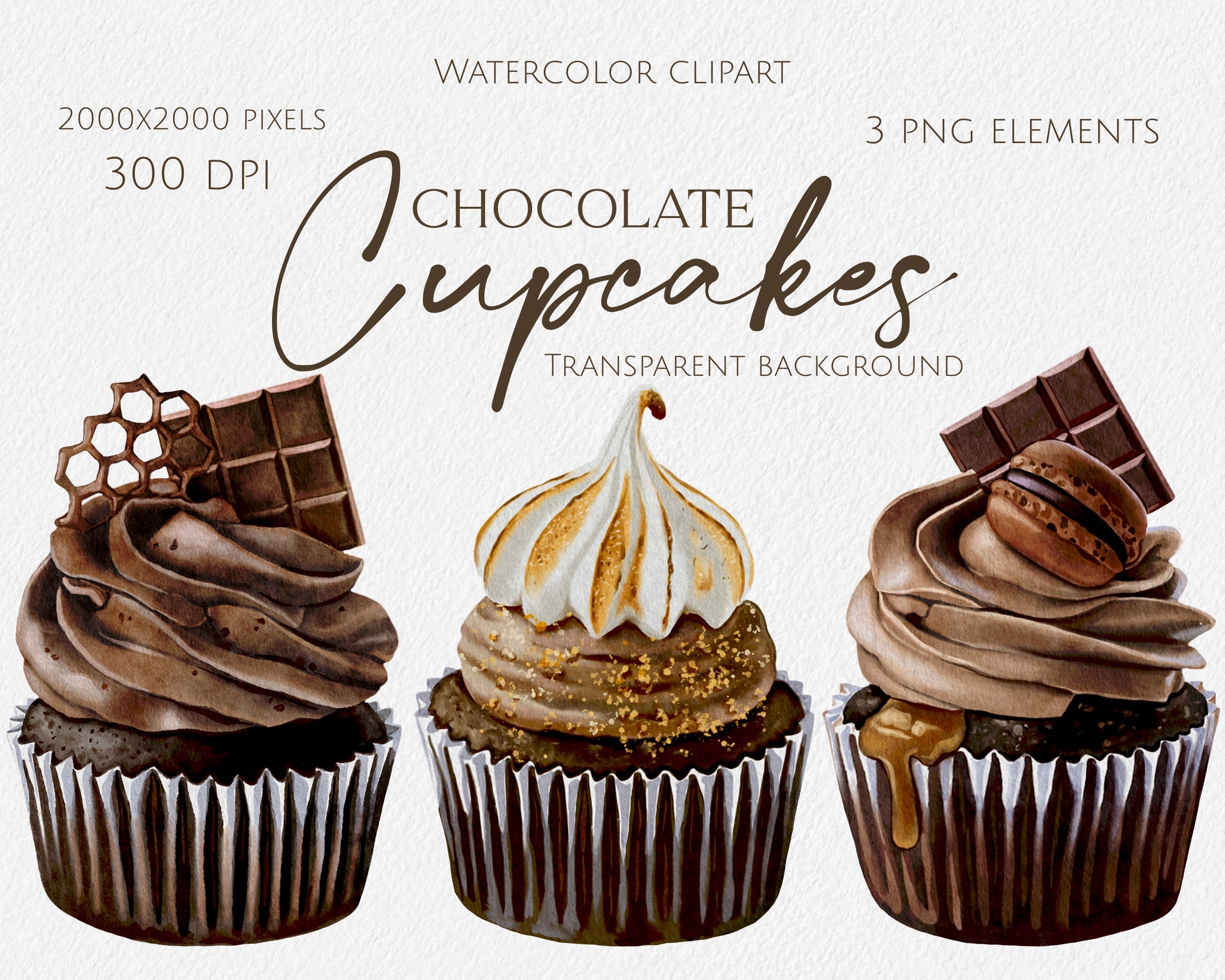 Watercolor Chocolate Cupcakes Cupcake Clipart Watercolor Illustration ...