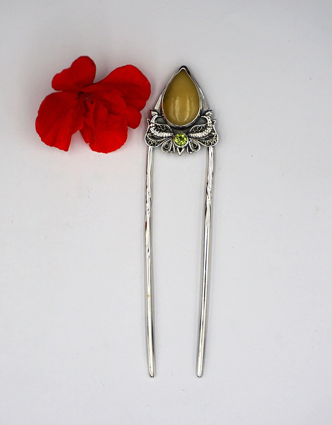 Peridot Hair Fork 4.7 Long Sterling Silver 925 in Wooden Box,hair Stick ...