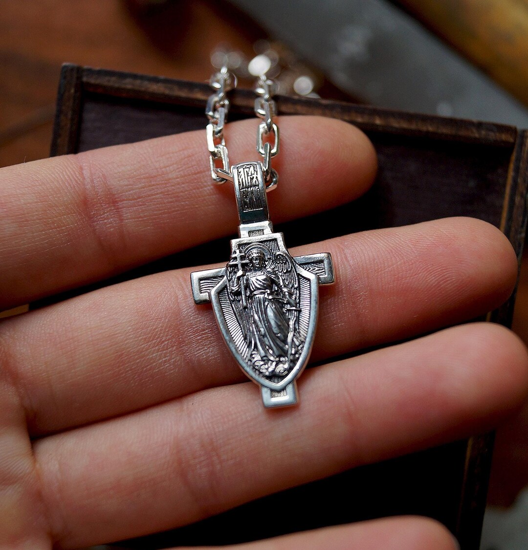 Solid Silver Guardian Angel Cross 35*21 Mm With Anchor Necklace 3 Mm ...